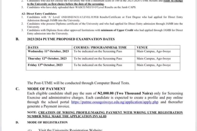 OOU Post UTME Commences on October 11th: Prospective Students Prepare ...