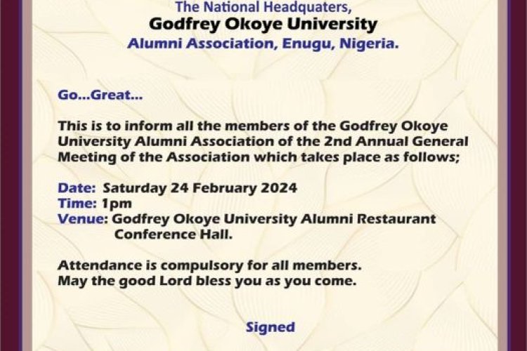 Godfrey Okoye University Alumni Association Gears Up for 2nd Annual ...