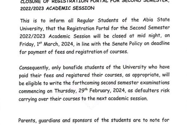 ABSU PRO Issues Reminder to Students for School Portal Closure ...